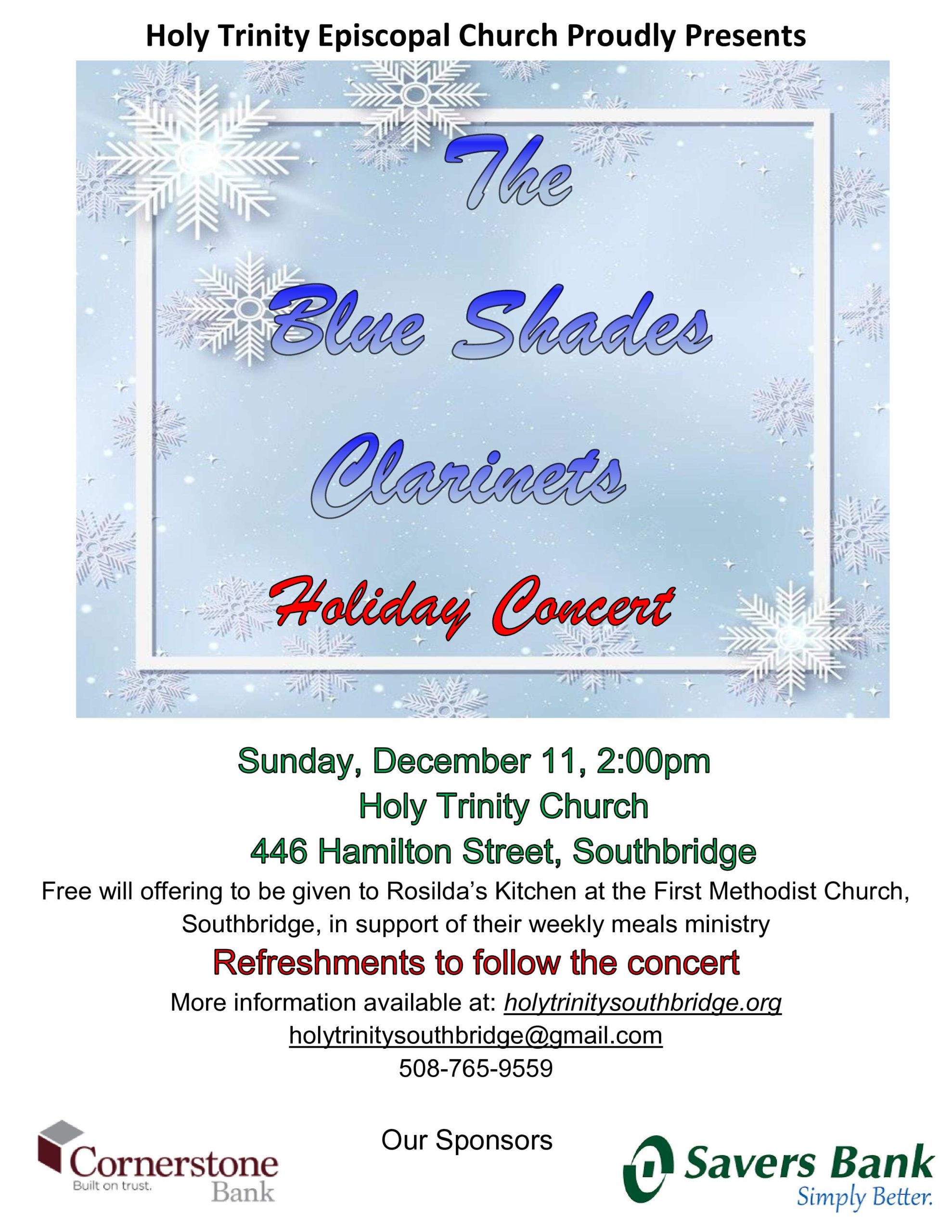 The Blue shades Clarinets Concert Flyer.December 11 2022.with sponsors ...